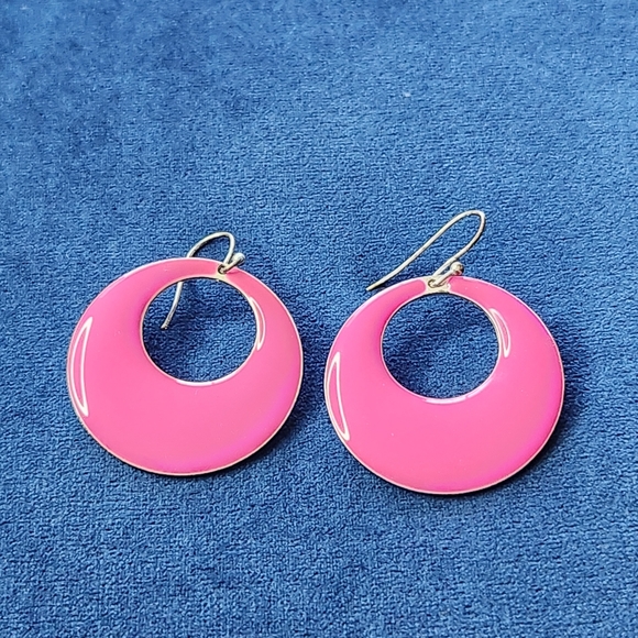 Jewelry | Vintage 9s Cute Retro Hot Pink Circle Dangle Earrings | Poshmark